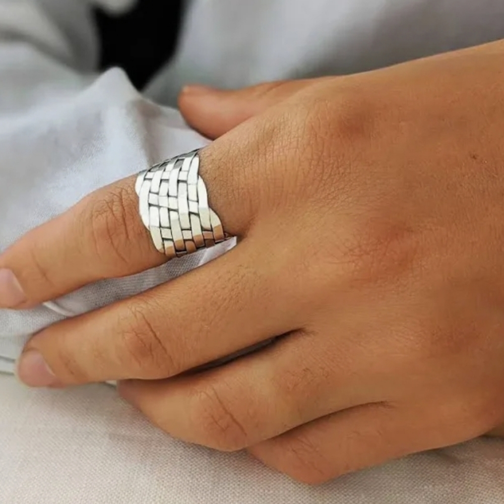 Sterling Silver 925 Basket Weave Ring - Gem
